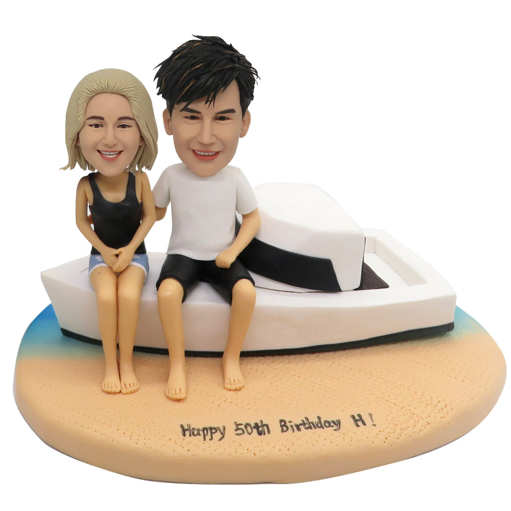 Custom Couple bobblehead on Beach with Yacht From Photos – BobbleGifts AU