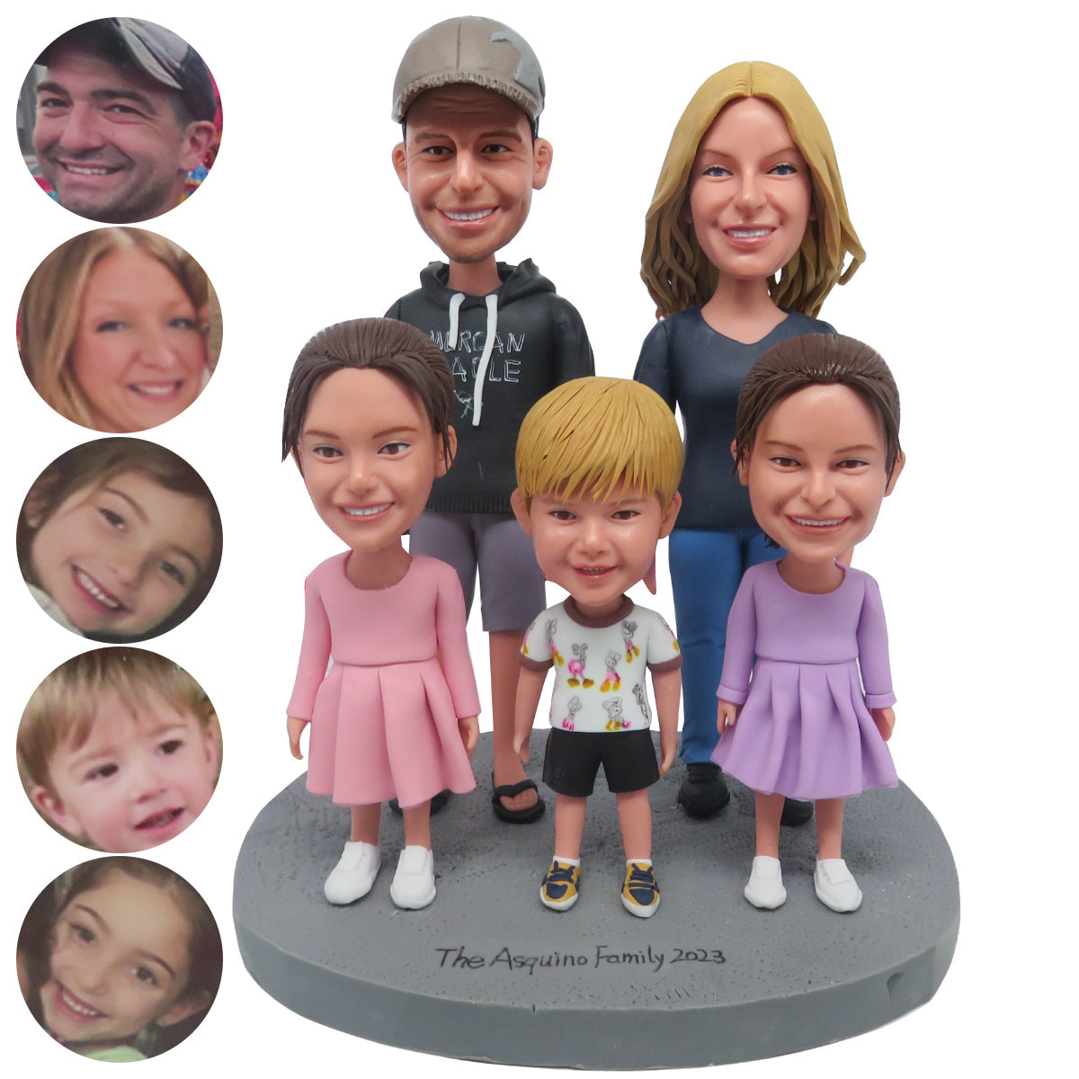 Personalized Custom Family Bobbleheads with 3 Kids From Photo ...