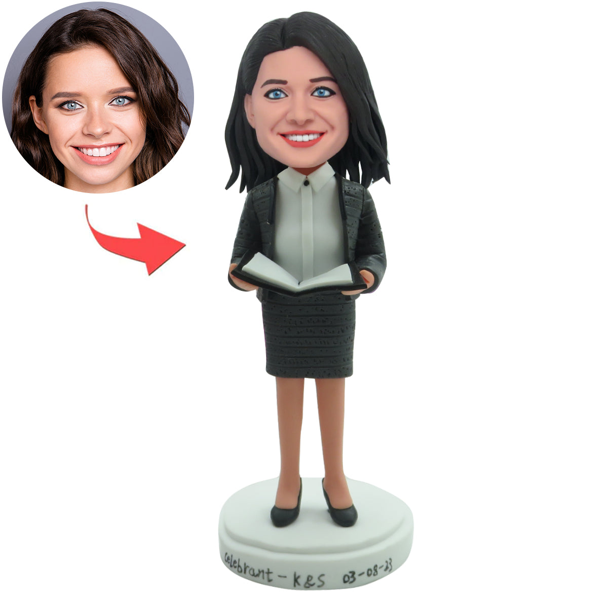 Custom Women Bobbleheads with Black Suit - Birthday Gifts Idea ...